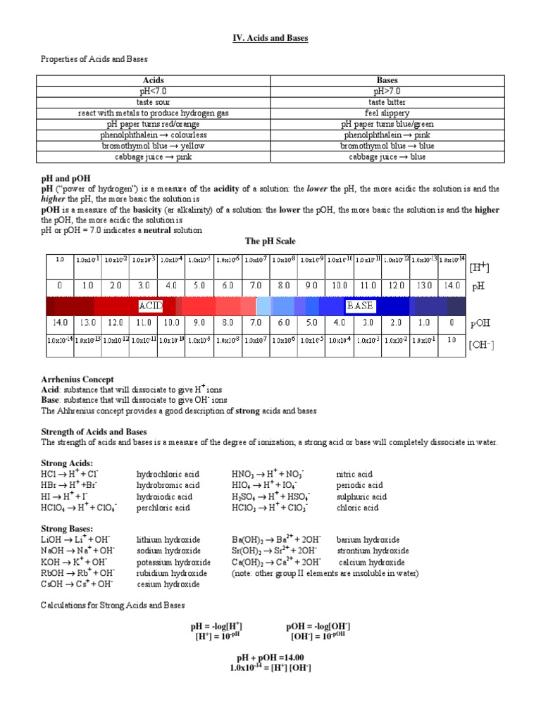 Acids and Bases Notes | PDF | Acid | Ph