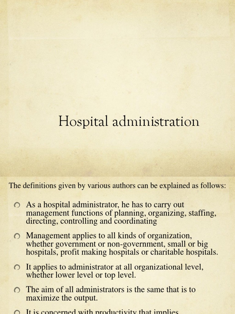 Hospital Administration | PDF | Health System | Health Care