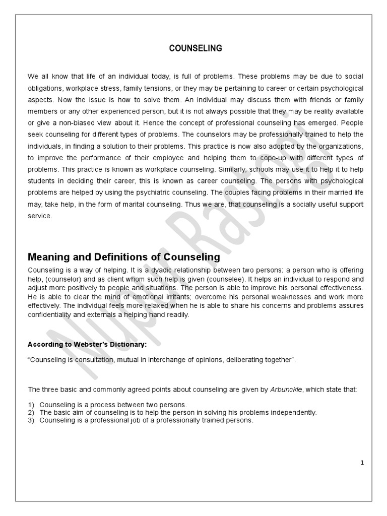 Counselling Notes | PDF | Psychotherapy | Humanistic Psychology