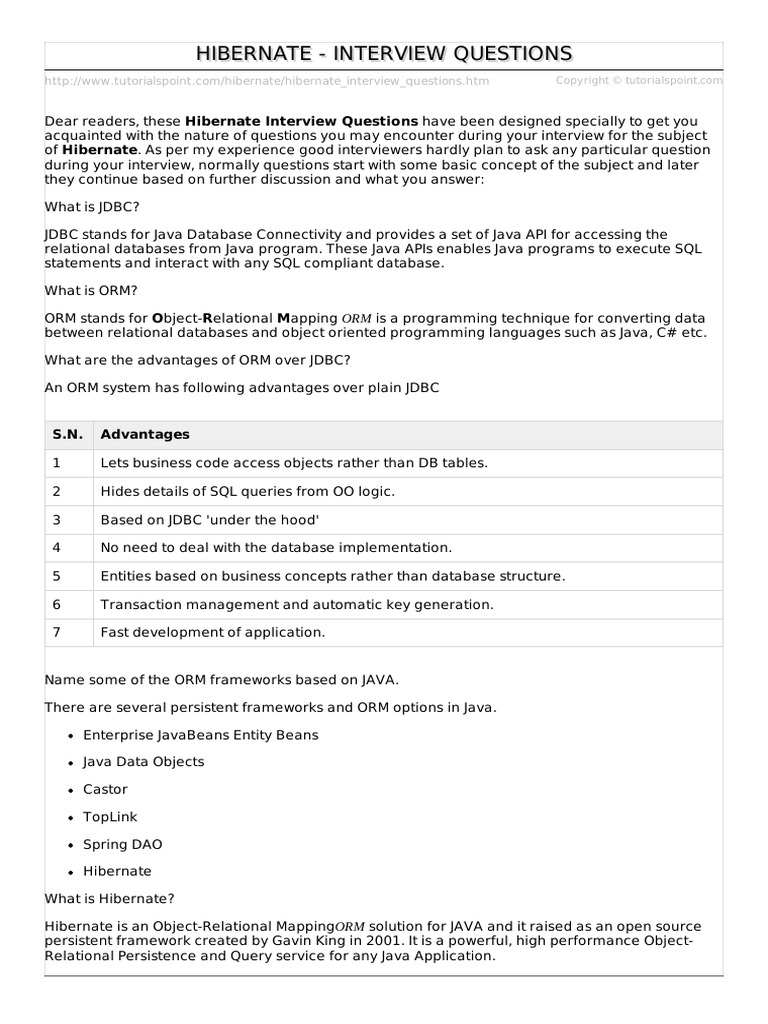 Hibernate Interview Questions | PDF | Object Relational Mapping | Databases