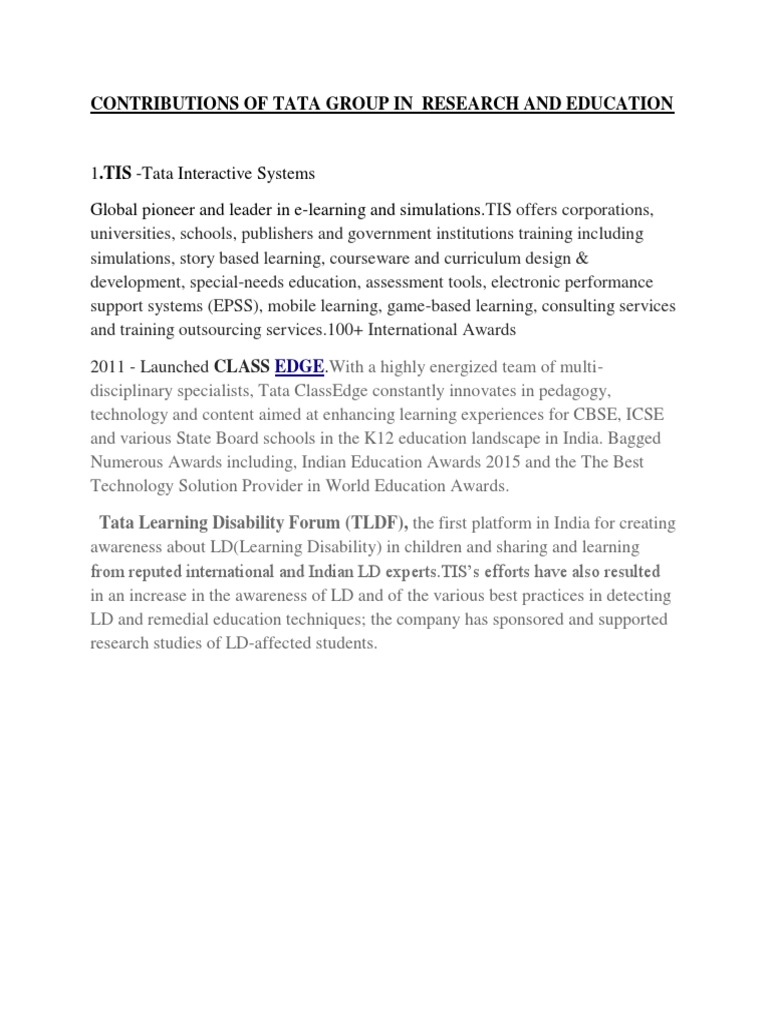 Contributions of TATA Group in Research and Education | PDF | Carnegie ...