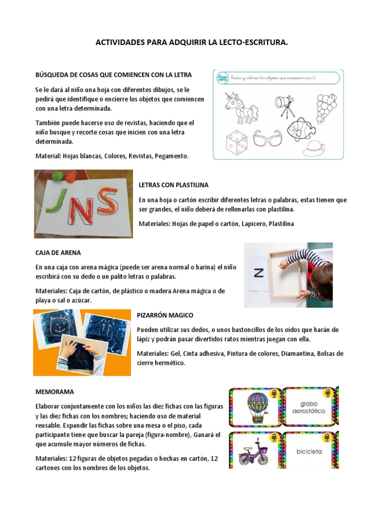 Actividades Para Adquirir La Lectoescritura | Papel | Lápiz | Prueba ...