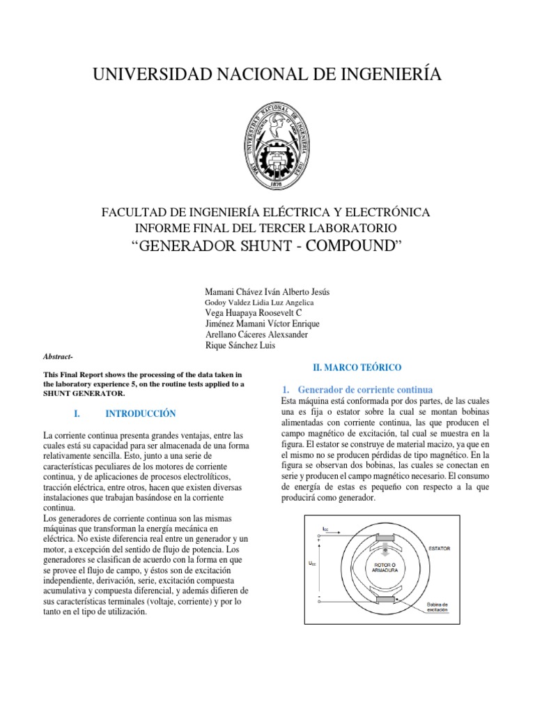 Informe Final 5 Ee242 | PDF | Generador eléctrico | Corriente eléctrica