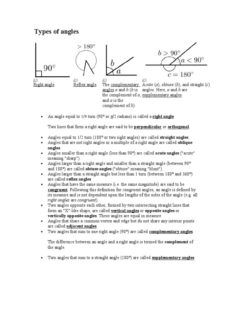 Types of Angles | PDF | Angle | Line (Geometry)