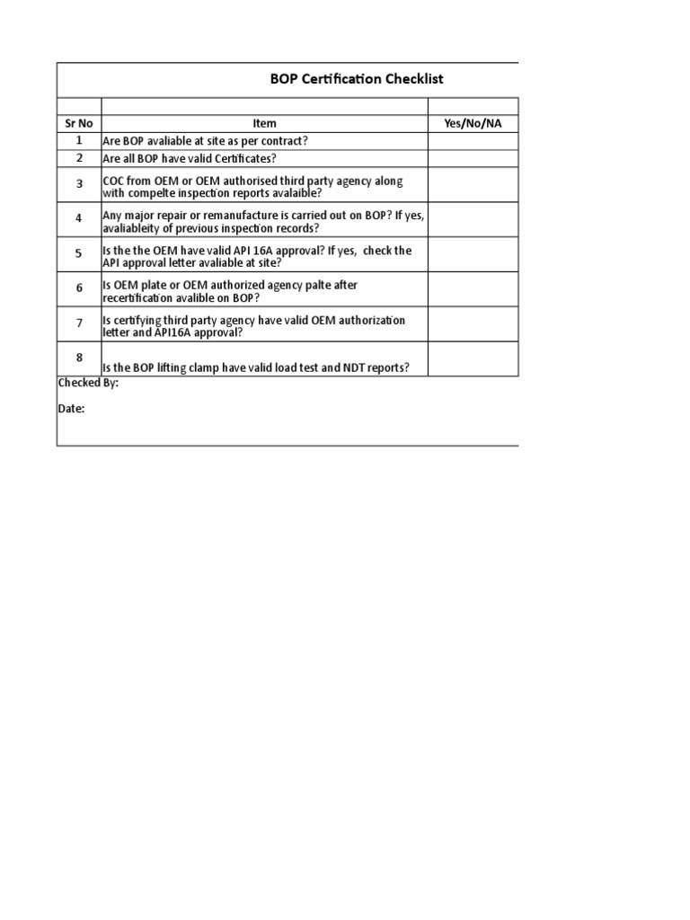 BOP Certification Checklist Overview | PDF | Evaluation | Business