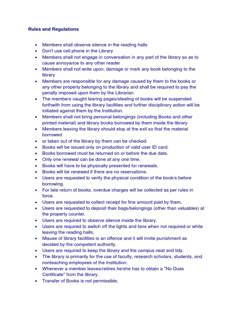 Rules and Regulations | PDF | Libraries | Books