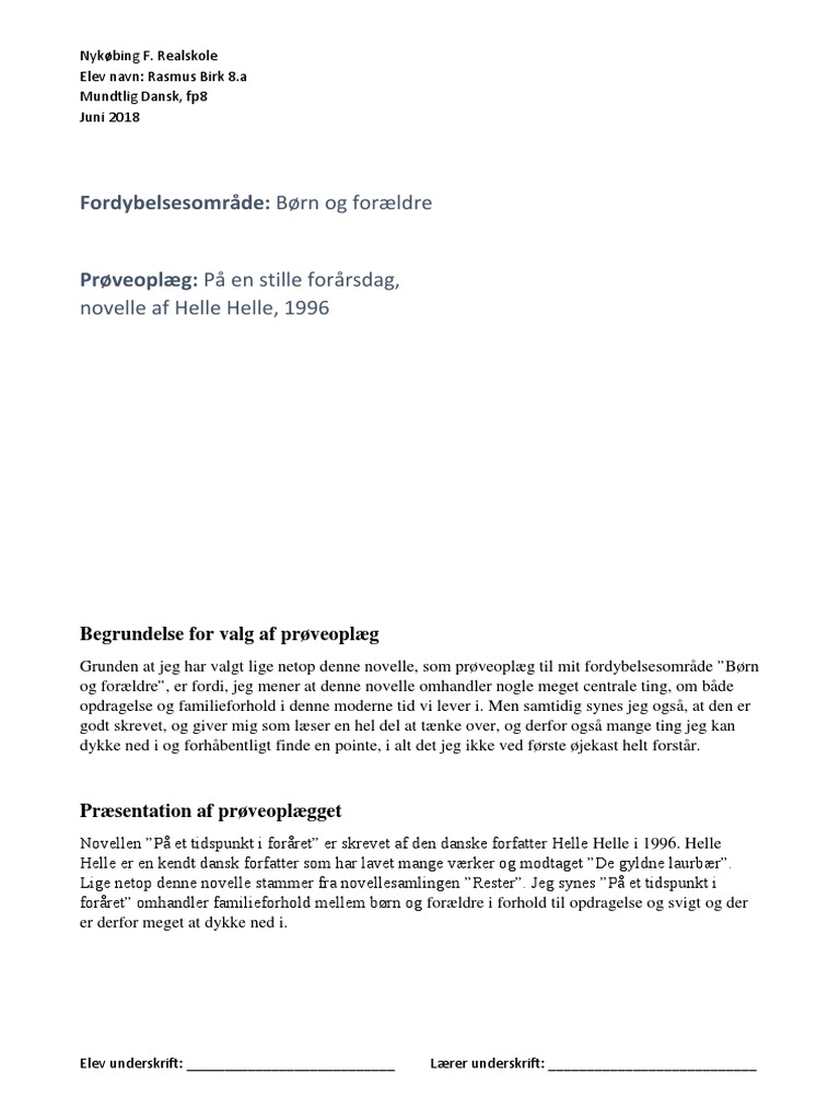 Synopsis - Terminsprøve Dansk PDF | PDF
