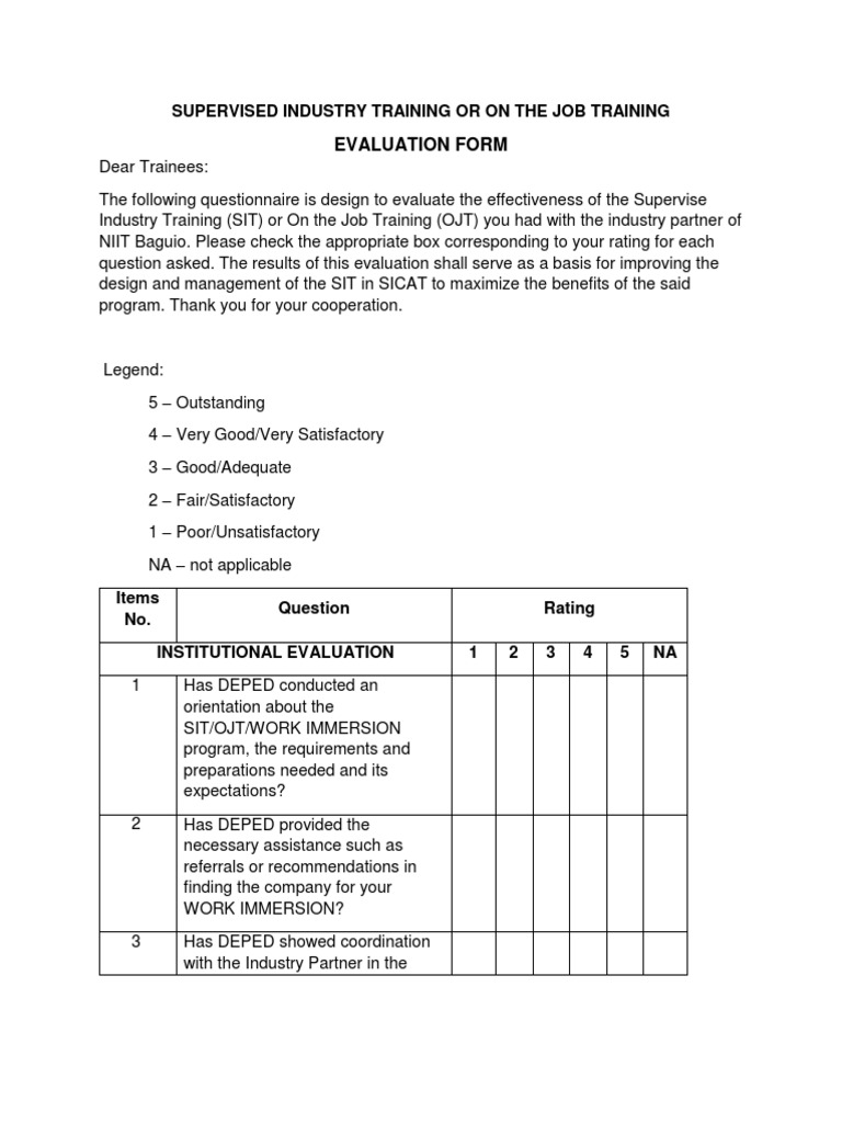 Ojt Monitoring Form | PDF | Supervisor | Evaluation