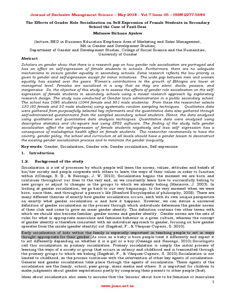 Gender Role Socialization's Impact on Female Students | PDF ...