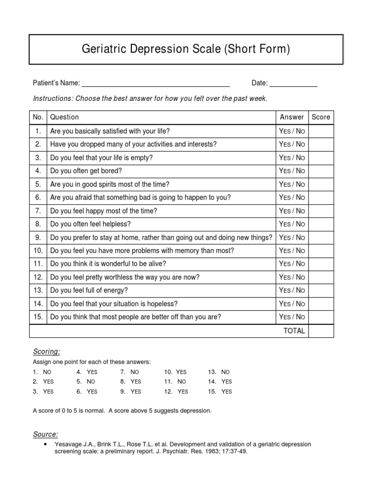 Short Long Geriatric Depression Scale GDS | PDF | Behavioural Sciences ...