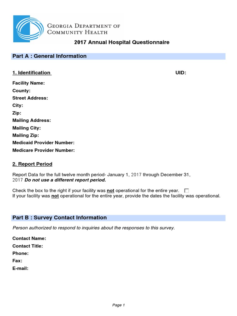 2017 Annual Hospital Questionnaire | PDF | Race And Ethnicity In The ...