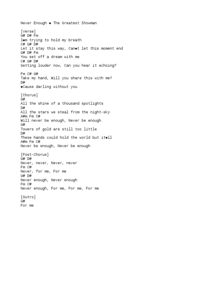 Never Enough Guitar Chord Pdf Songs Song Recordings