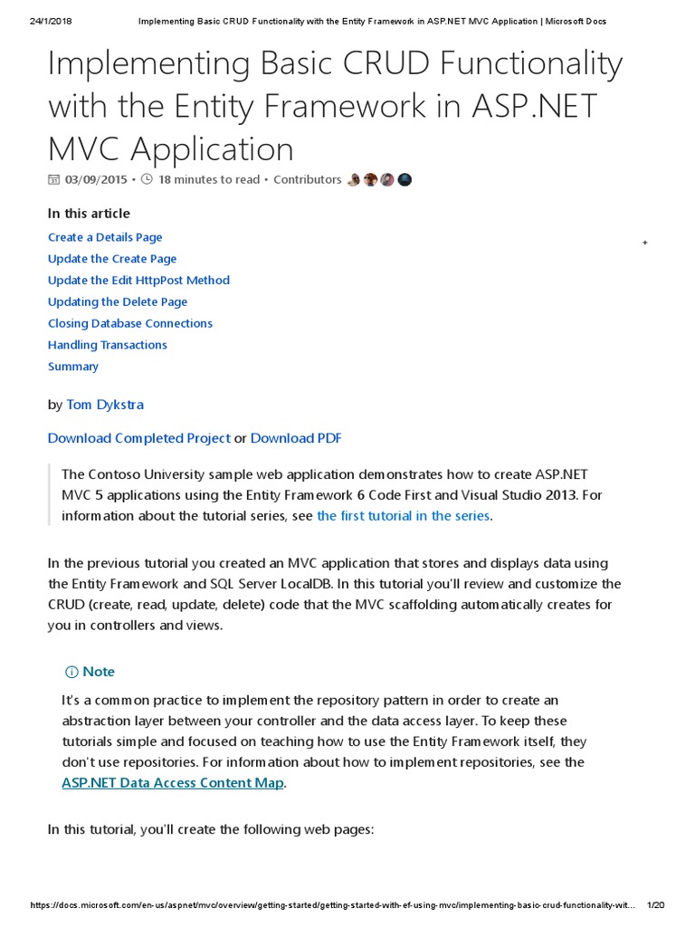 016 Implementing Basic Crud Functionality With The Entity Framework In Asp Pdf Pdf Entity