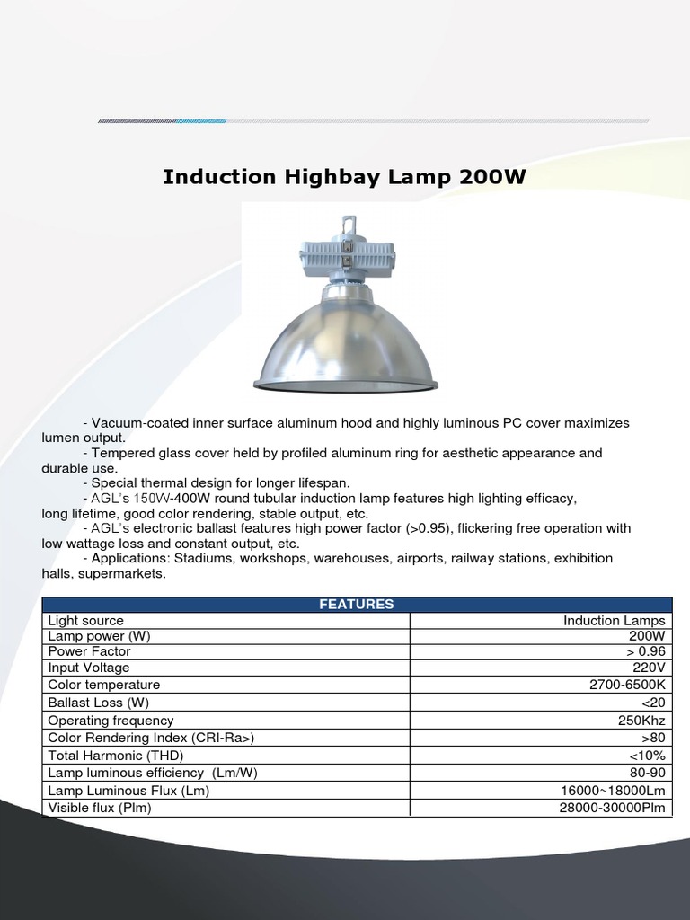 Induction Highbay Lamp 200w | PDF | Incandescent Light Bulb ...