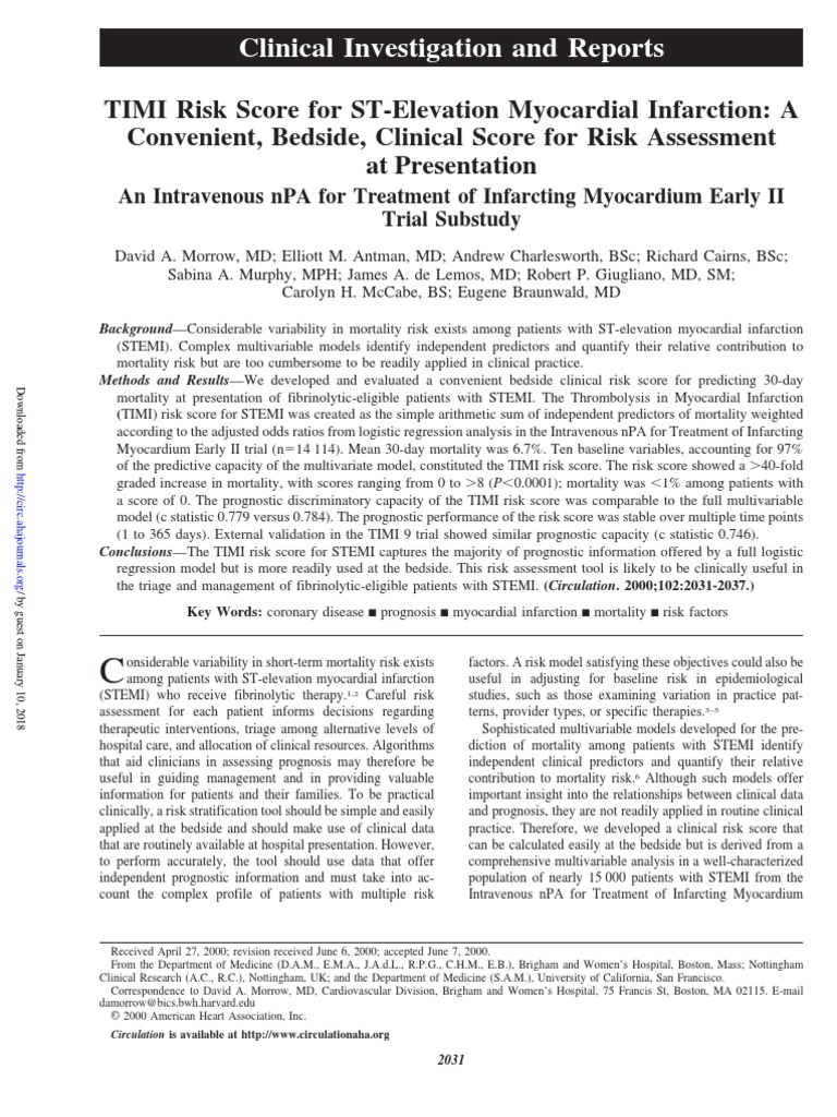 TIMI Score2031.Full | PDF | Myocardial Infarction | Logistic Regression