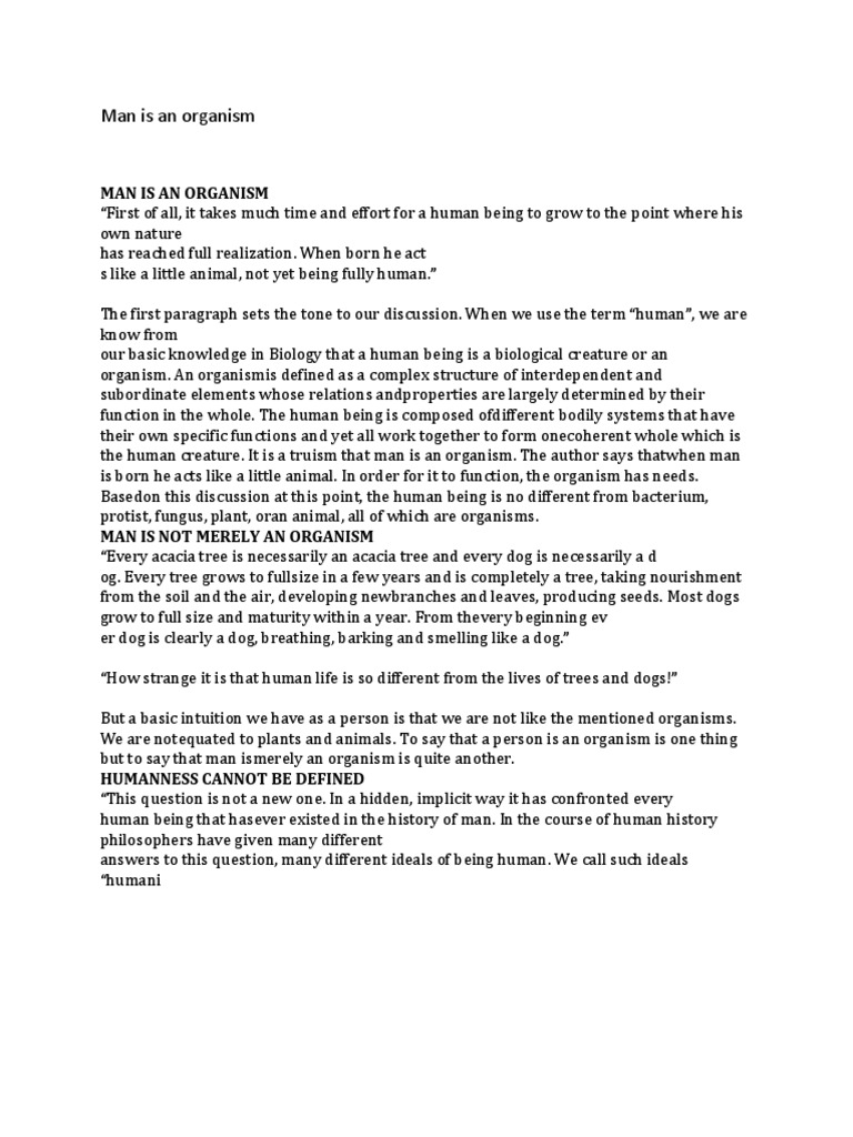 Man Is An Organism | PDF