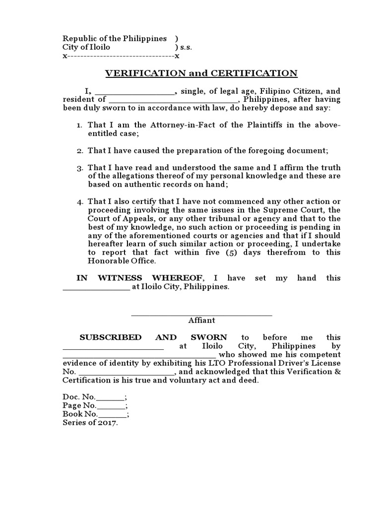 Sample Verification And Certification Pdf