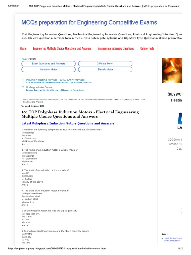 Mcqs Preparation For Engineering Competitive Exams | PDF | Engines | Electricity