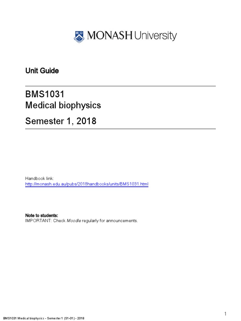 BMS1031 Unit Guide 2018 | PDF | Textbook | Lecture