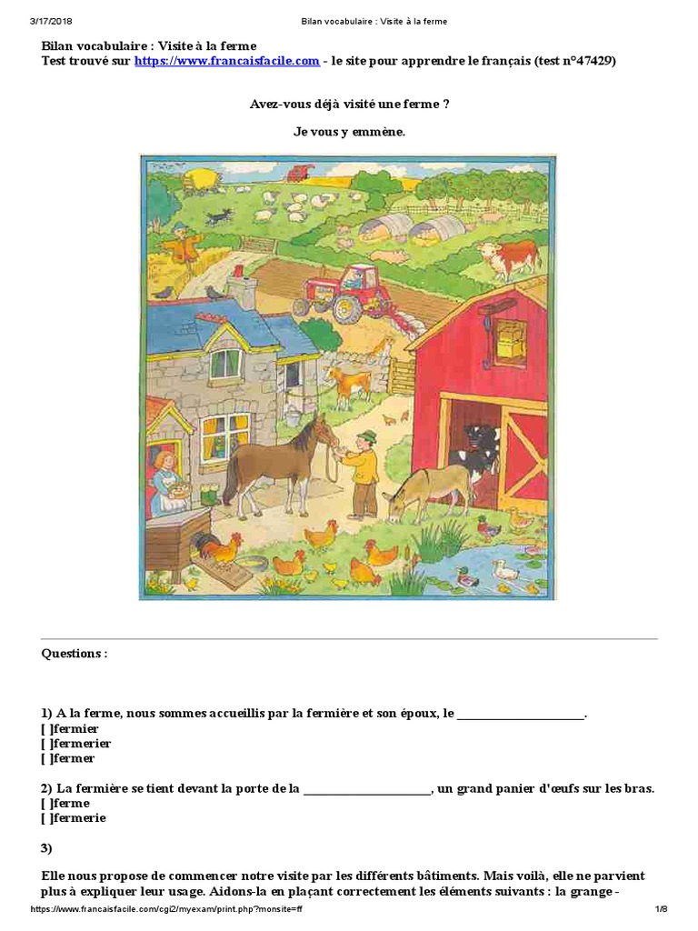 Bilan Vocabulaire - Visite À La Ferme | PDF | Verger | Mouton