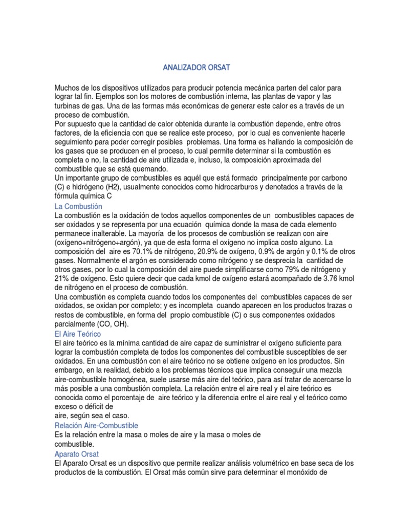 ORSAT | PDF | Combustión | Oxígeno