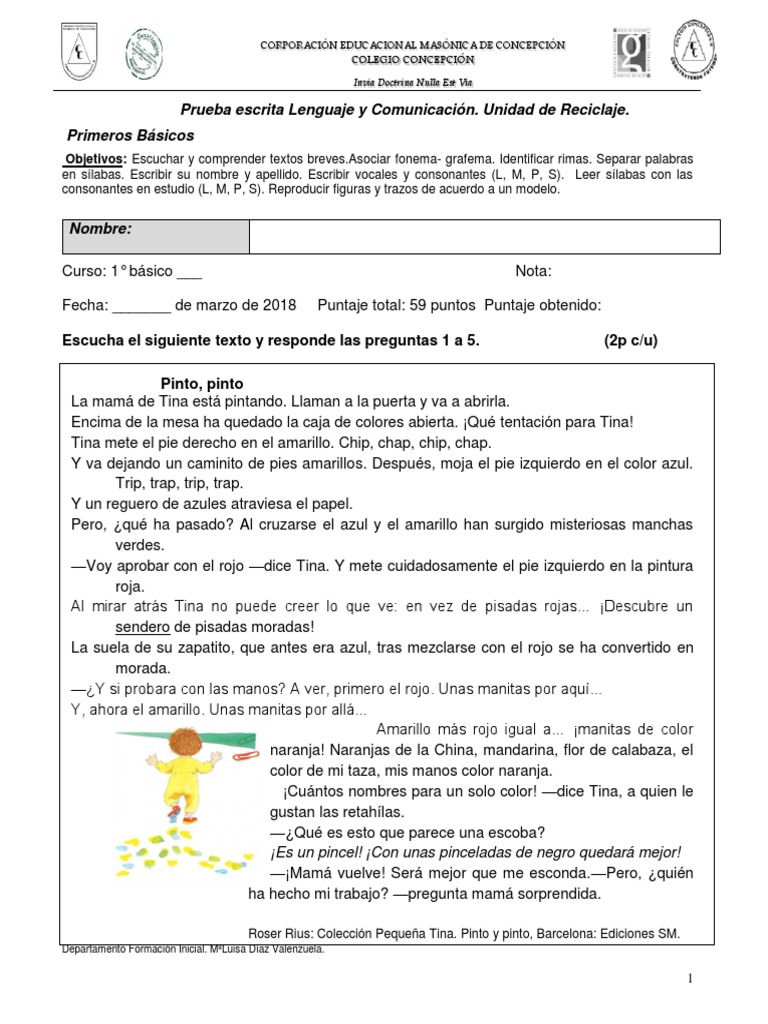 Prueba de Lenguaje para Primeros Básicos | PDF
