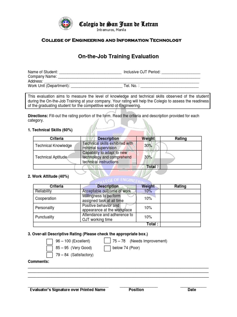 Form 8 - OJT Training Evaluation | PDF | Quality Of Life | Behavioural Sciences