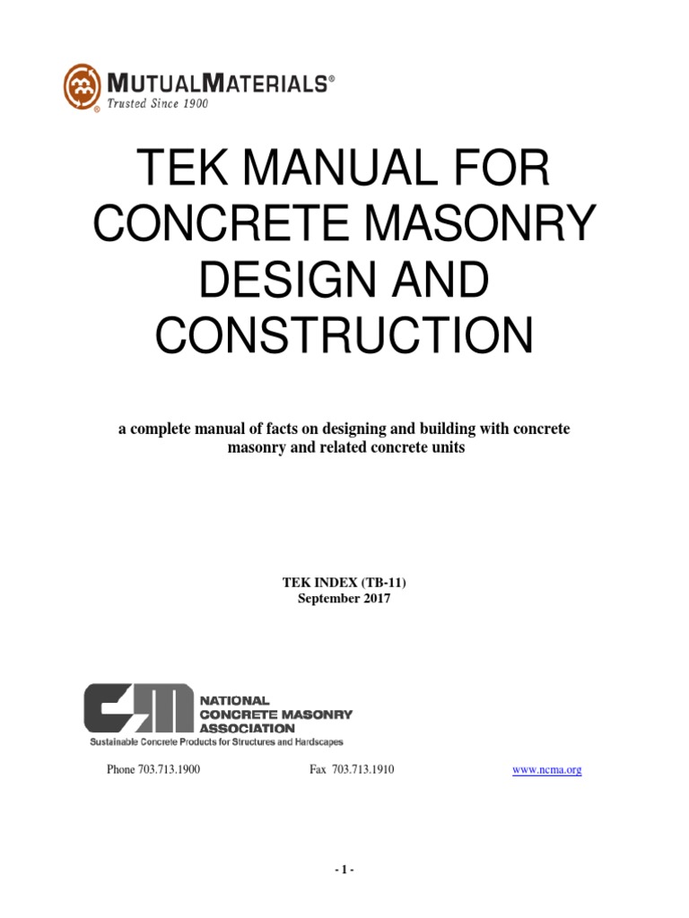 TEK MANUAL FOR CONCRETE MASONRY DESIGN AND CONSTRUCTION | PDF | Masonry ...