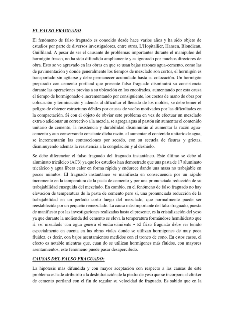 Falso Fraguado del Cemento: Causas y Efectos | PDF | Cemento | Yeso