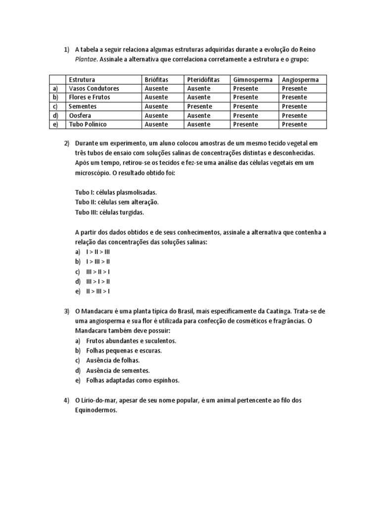 Lista de Exercicios | PDF | Plantas | Flores
