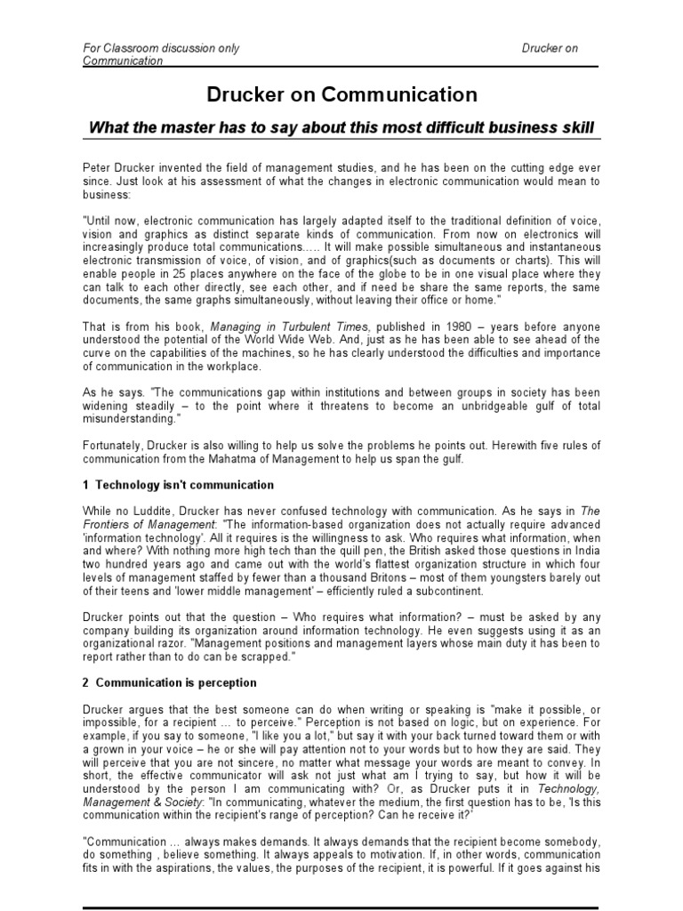 Drucker's Five Rules of Communication | PDF | Perception | Communication