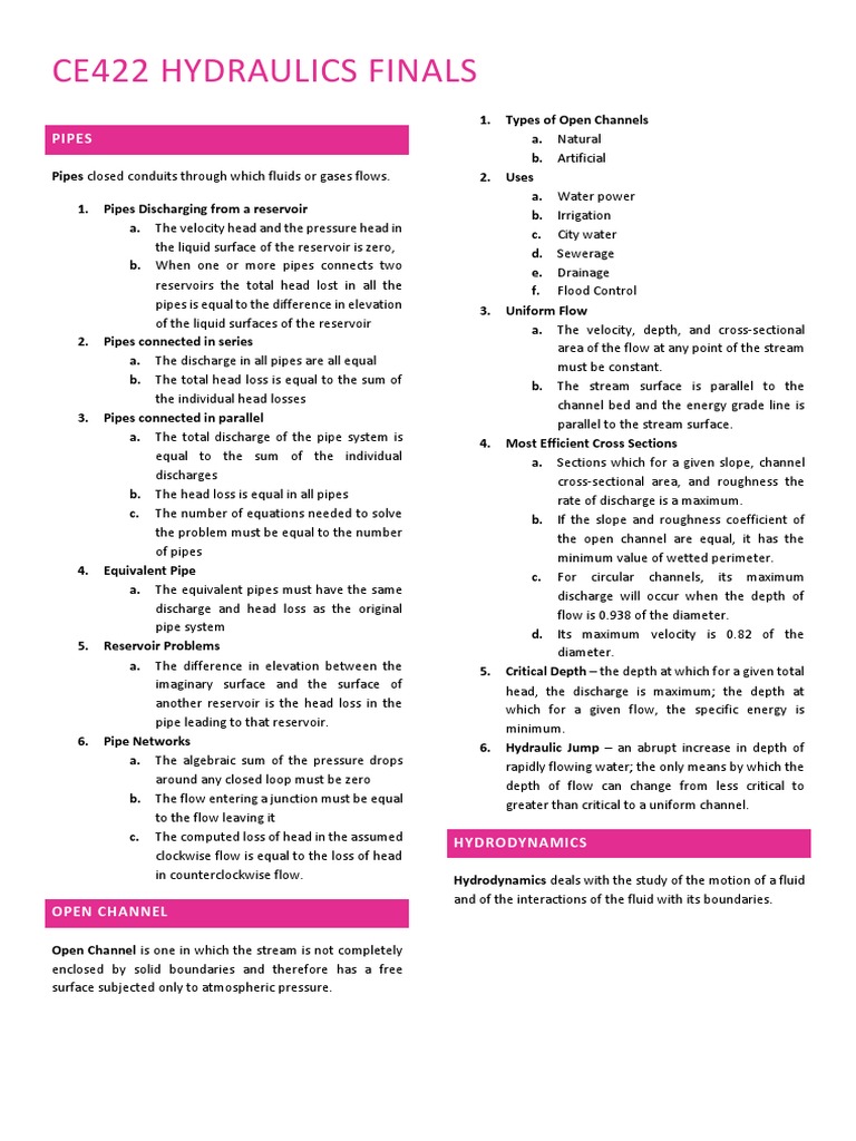 Hydraulics Final Exam Overview | PDF | Discharge (Hydrology) | Fluid ...