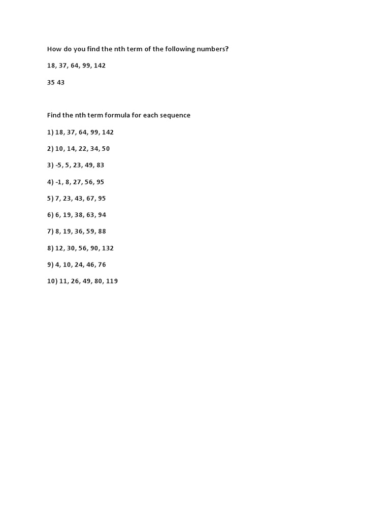 Find The NTH Term Formula For Each Sequence | PDF | Teaching Mathematics