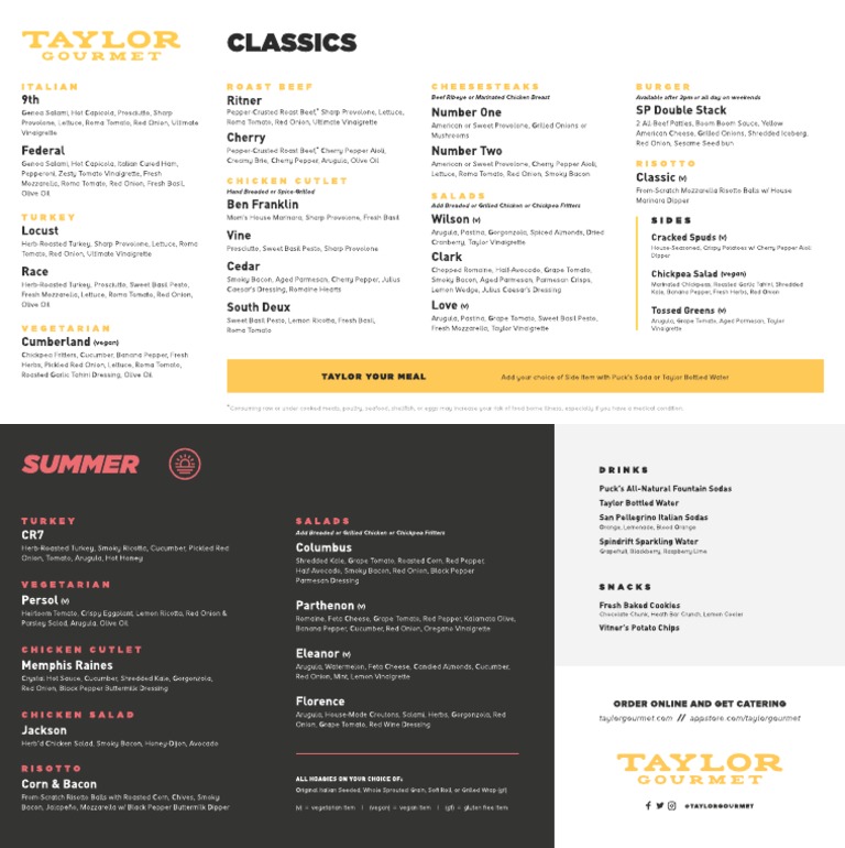Taylor Gourmet Chicago Summer Menu | PDF