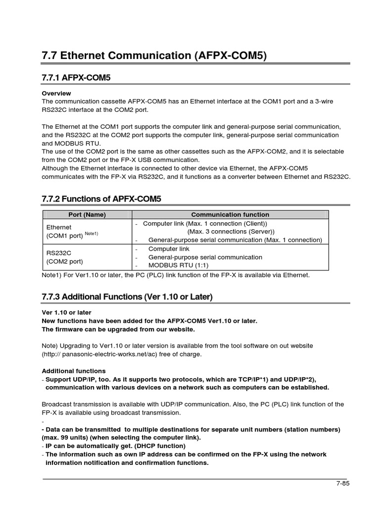 AFPX-COM5 Ethernet Communication Guide | PDF | Port (Computer ...