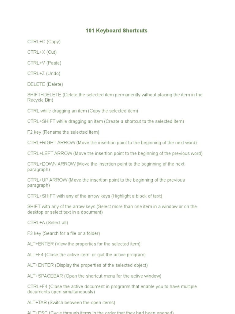 101 Keyboard Shortcuts | PDF | Computer Keyboard | Command Line Interface