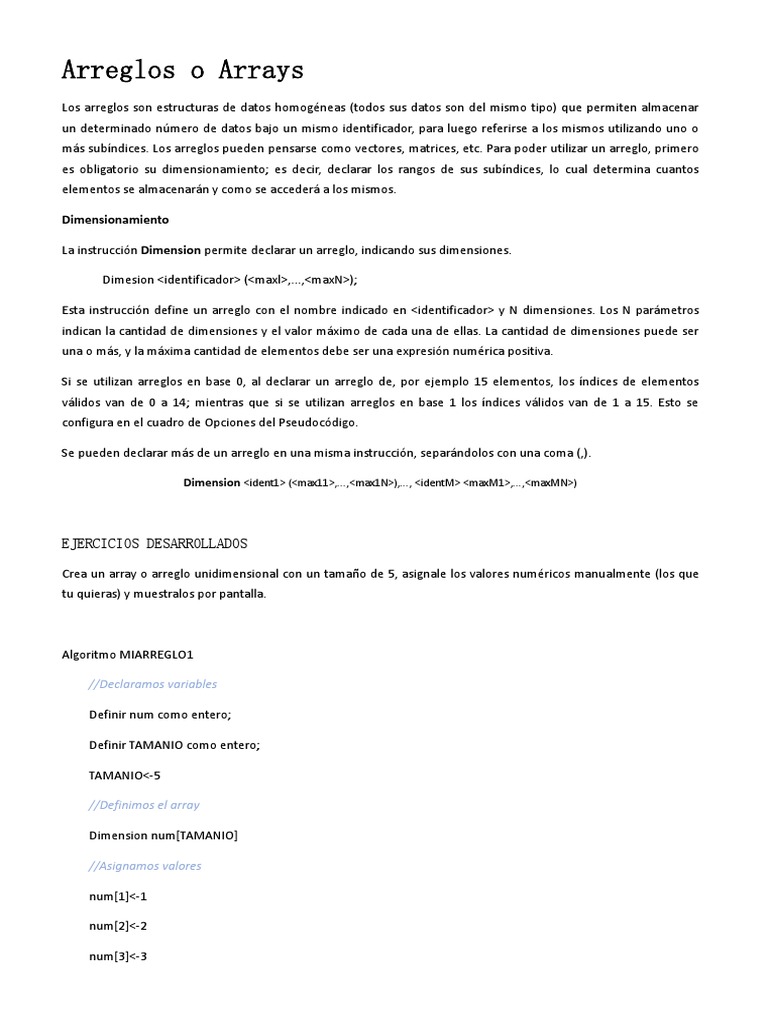 Arreglos o Arrays en PSEINT | PDF | Estructura de datos de matriz | Algoritmos y Estructuras de ...