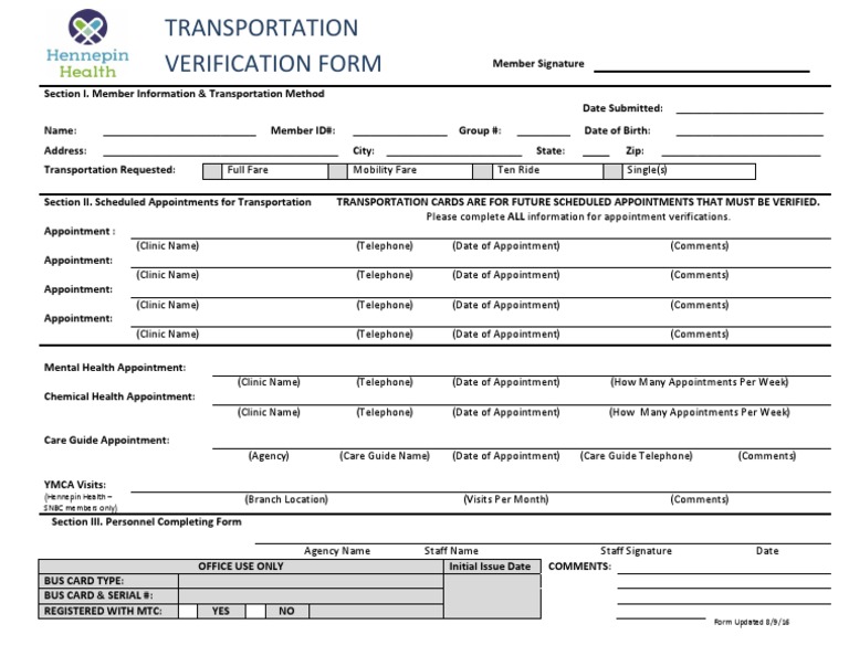 Transportation Verification Form | PDF | Business | Wellness