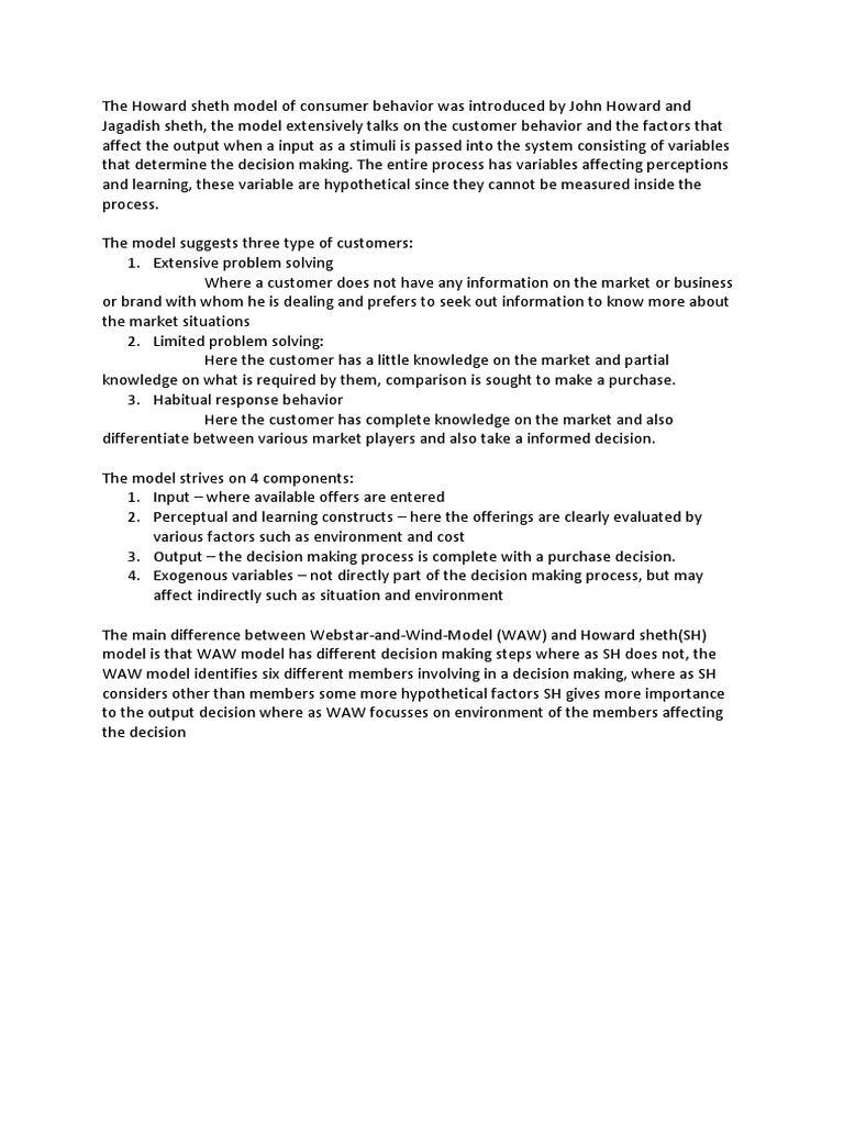 B2B Howard Sheth Model | PDF