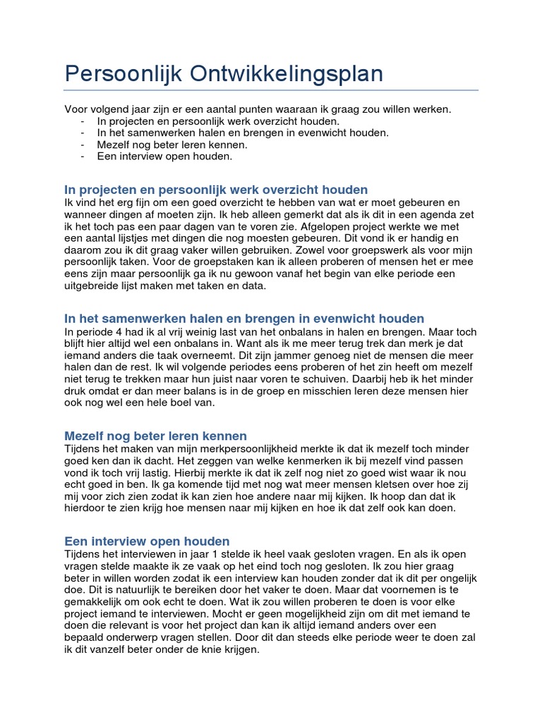 Persoonlijk Ontwikkelingsplan Remco | PDF