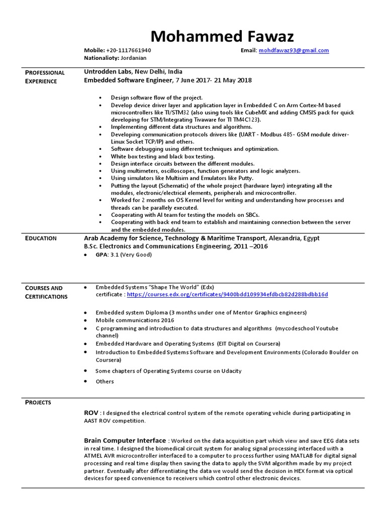 Mohd Fawaz Resume | PDF | Embedded System | Microcontroller