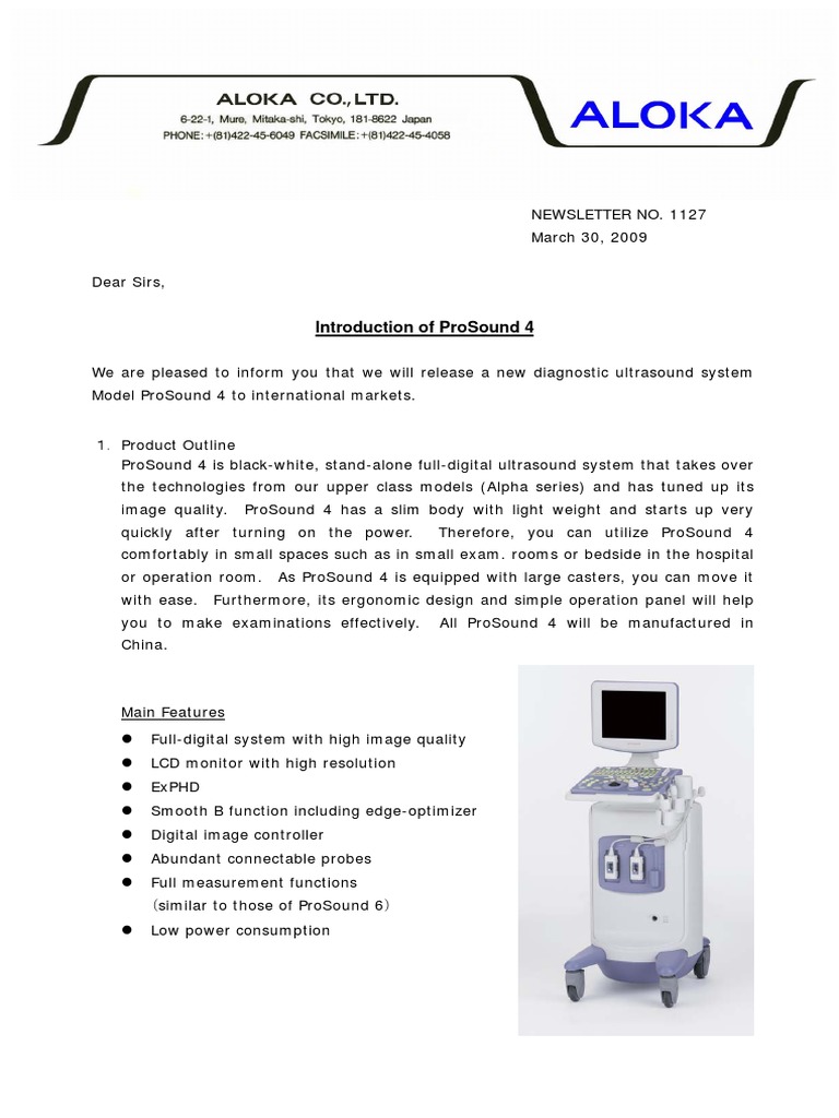 ProSound 4 Ultrasound System Release | PDF | Imaging | Media Technology