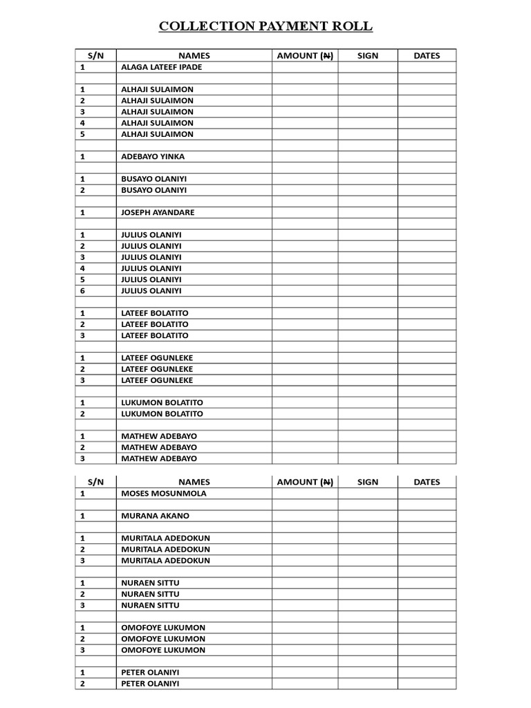Collection Payment Roll 2018-19 | PDF