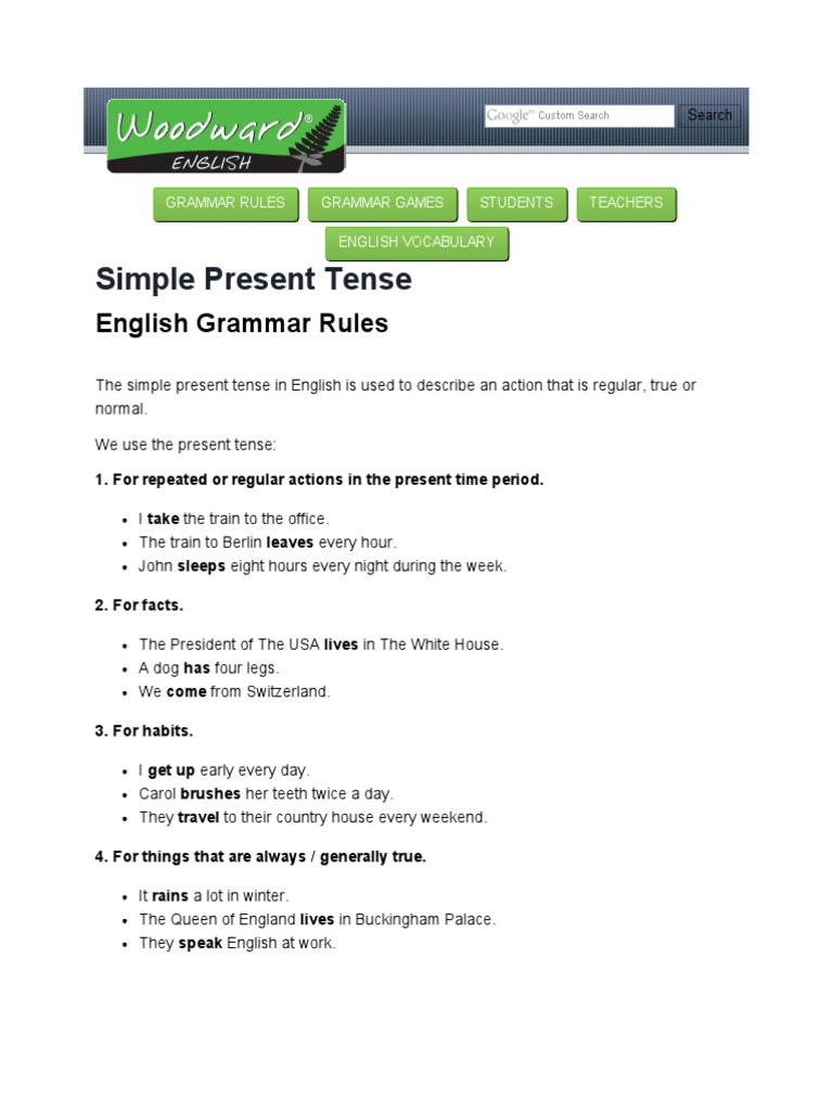 Simple Present Tense in English - Grammar Rules and Notes | PDF ...
