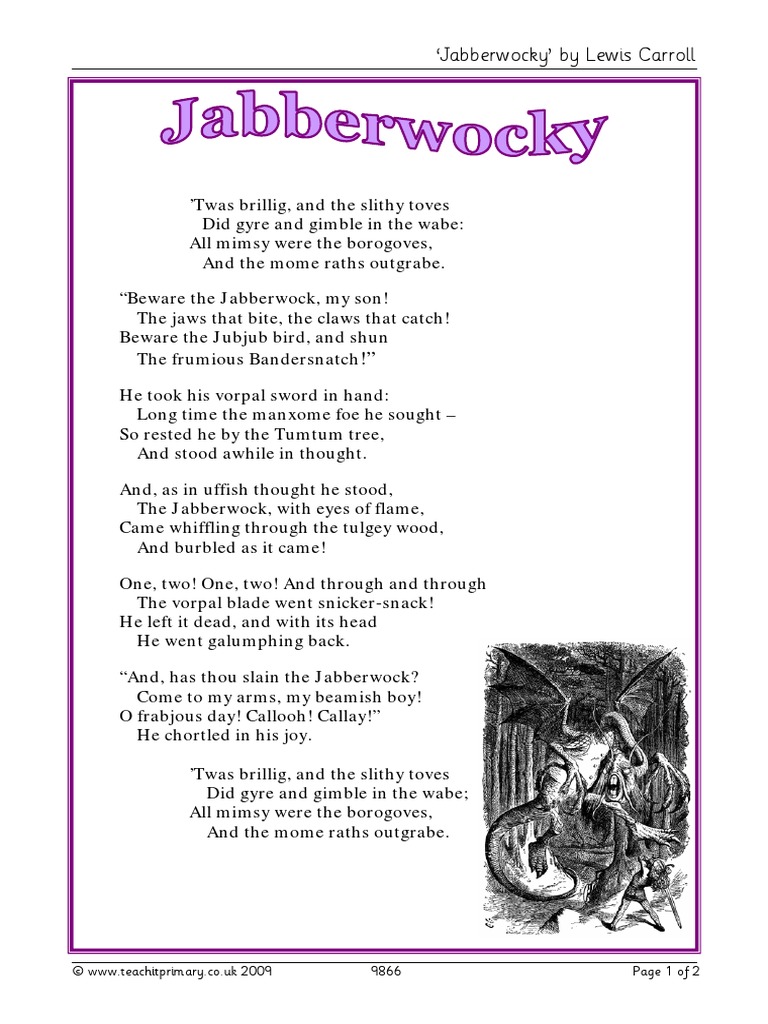 Jabberwocky' by Lewis Carroll: © WWW - Teachitprimary.co - Uk 2009 9866 ...