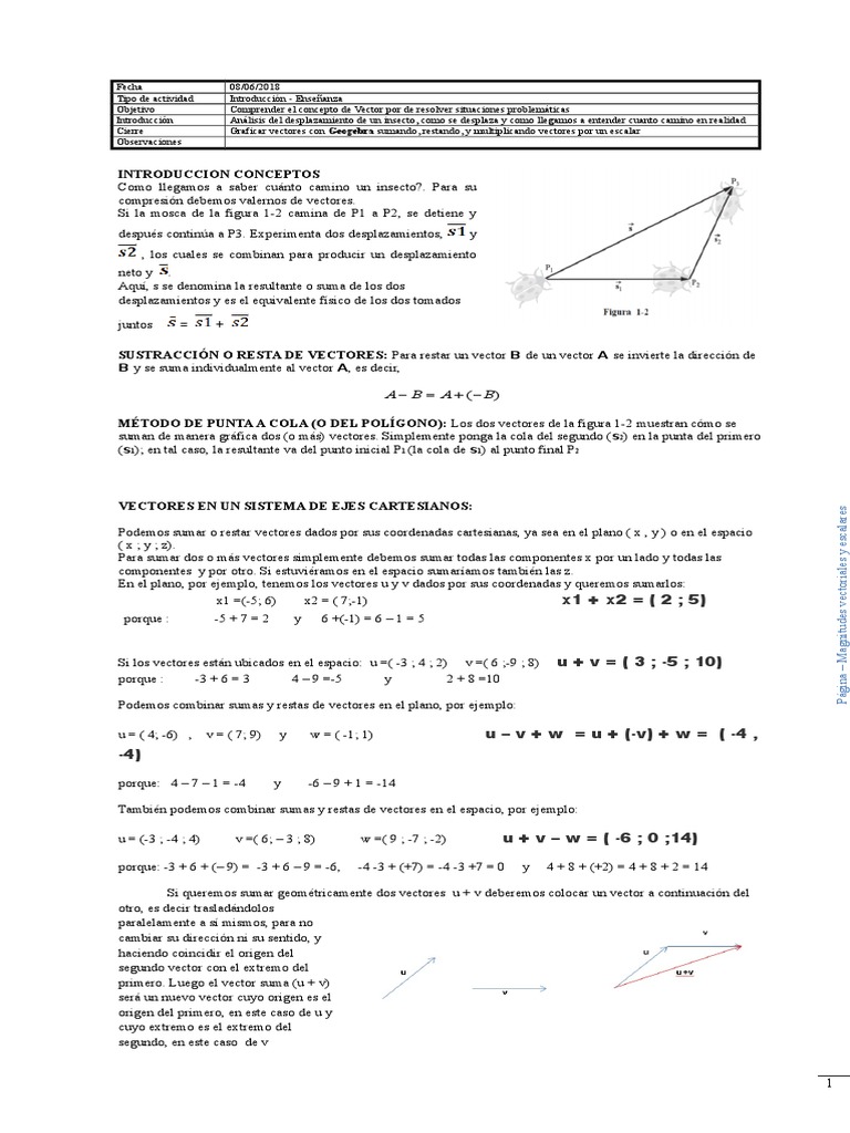 1-2-1 Vectores Suma Resta Multiplicar Un Vector Por Un Escalar | PDF | Vector Euclidiano ...