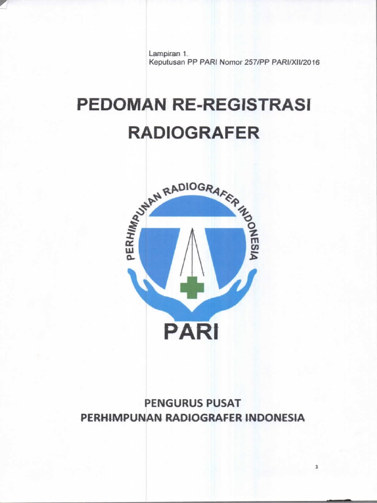 PP PARI No 257 Tahun 2016 - Pedoman Re-Registrasi Radiografer PDF | PDF
