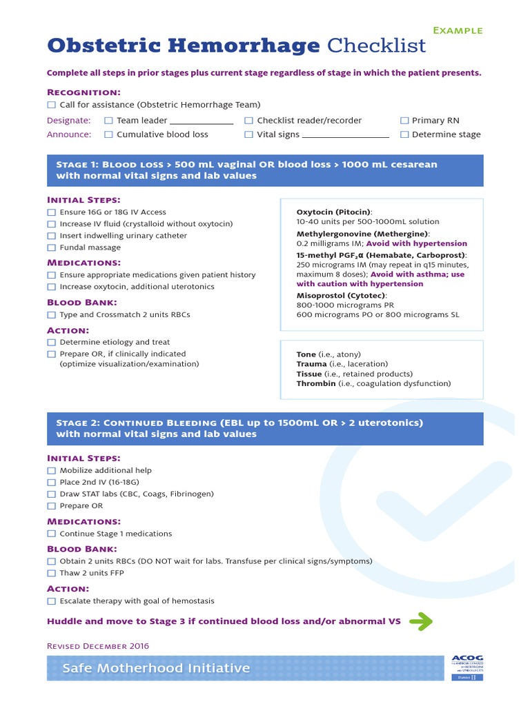 Ceklist Obstetric Hemorrhage | PDF | Bleeding | Diseases And Disorders