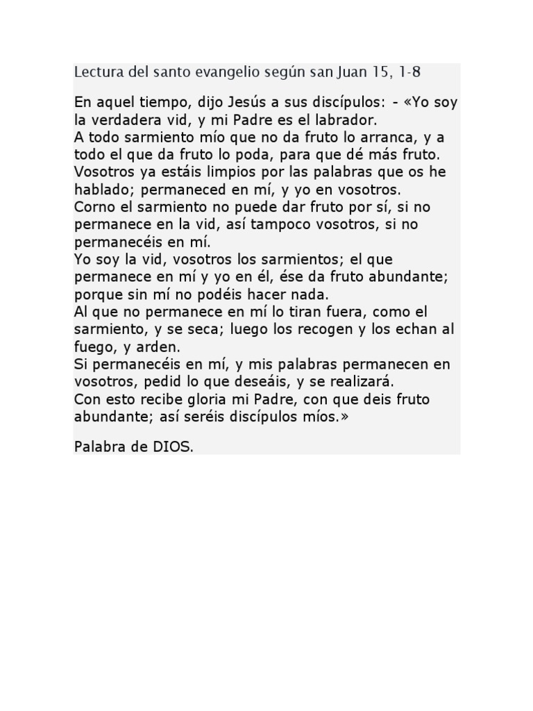 Lectura Del Santo Evangelio Según San Juan 15 | PDF | Jesús | Evangelio ...