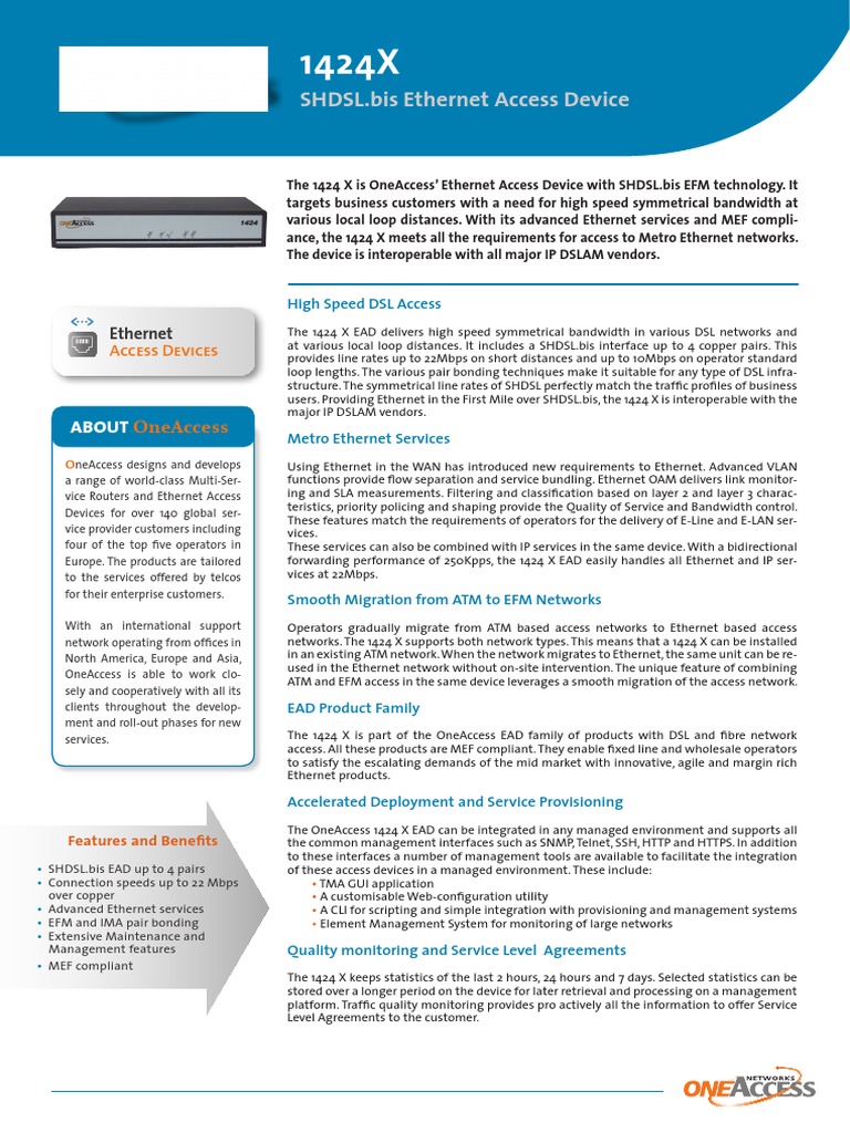 ONE 1424 X | PDF | Digital Subscriber Line | Computer Network